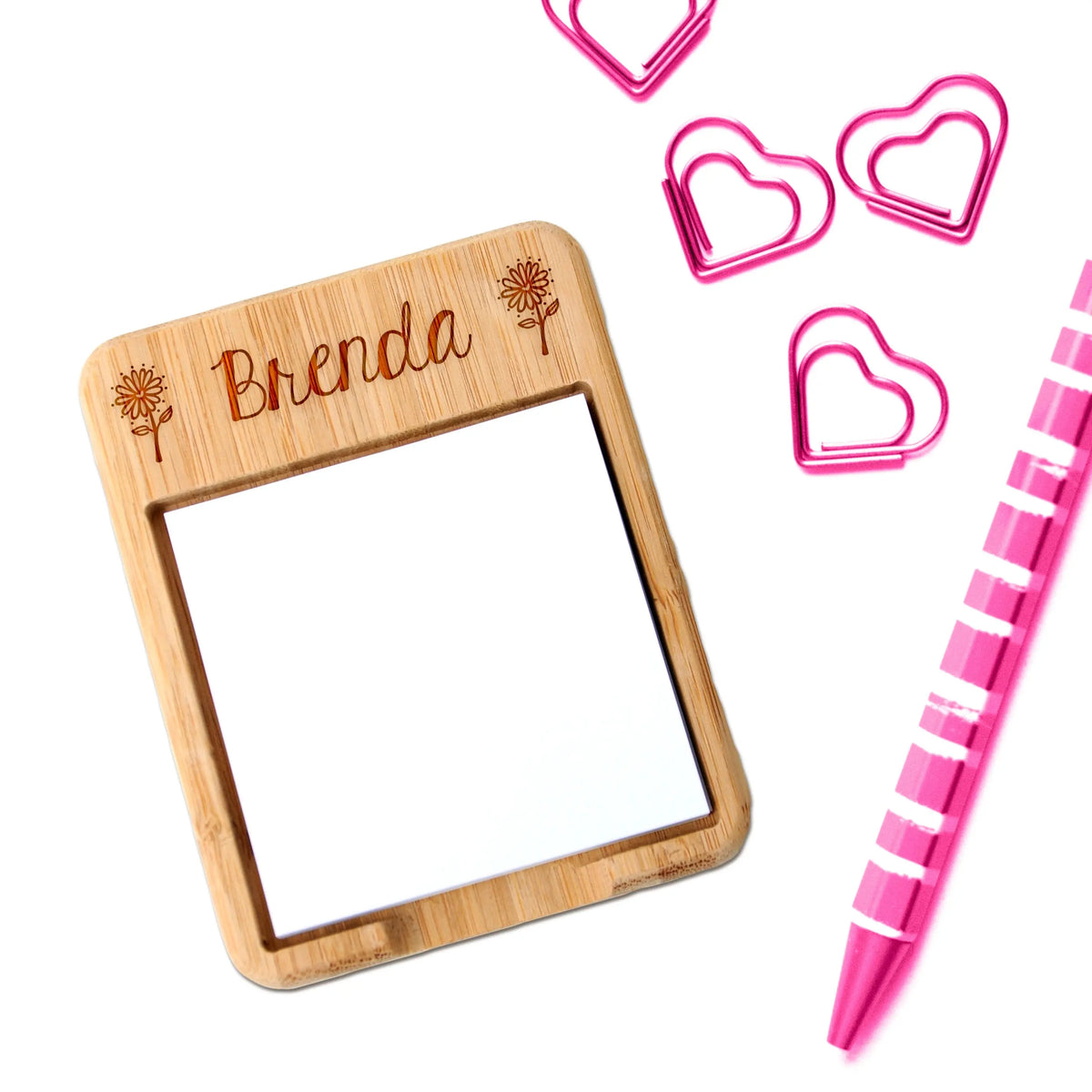 Personalized Floral or Pineapple Bamboo Wood Sticky Note Holder, Custom ...