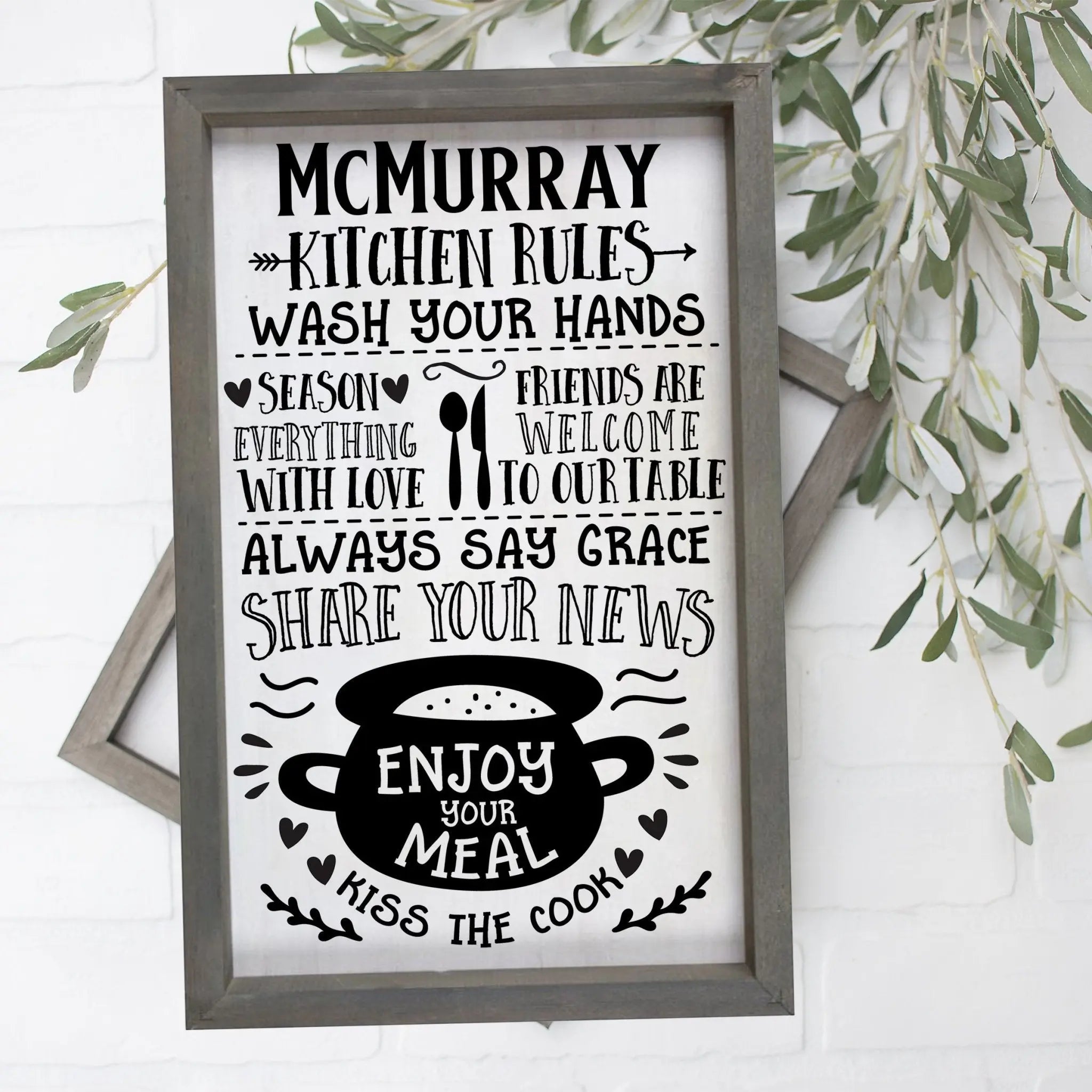 Large Kitchen Sign, Personalized Kitchen Rules Decor, Custom Rustic ...